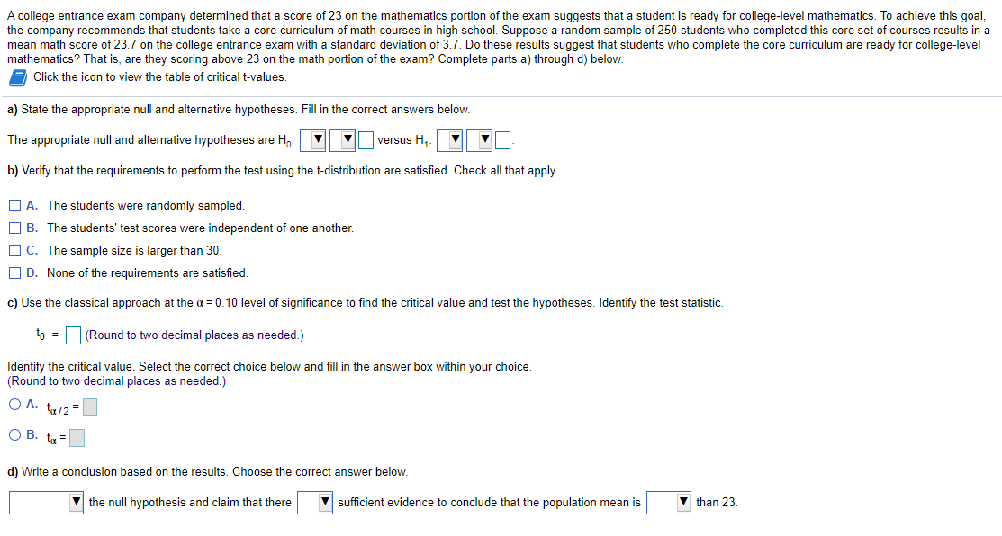 Solved drop down options: reject or do not reject -- is or | Chegg.com