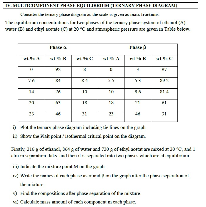 Solved IV. MULTICOMPONENT PHASE EQUILIBRIUM (TERNARY PHASE | Chegg.com