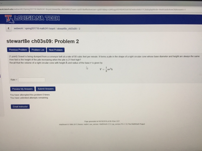 Solved 1718-Math241 LOUISIANA TECH webwork/ spring201718 | Chegg.com