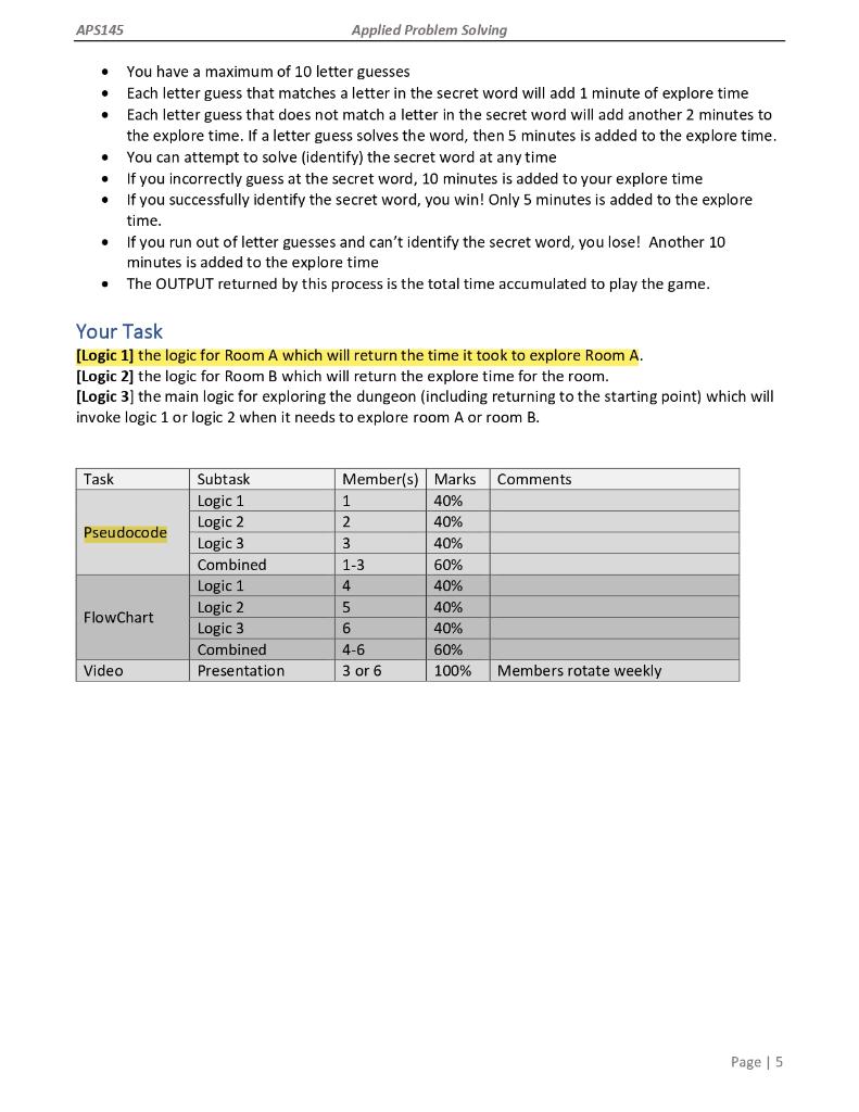 Aps145 Applied Problem Solving Workshop 11 