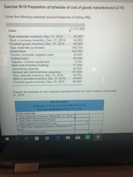 Solved Exercise 18-13 Preparation of schedule of cost of | Chegg.com