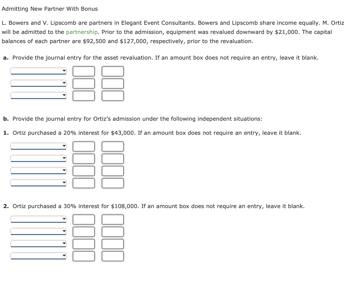 Solved Admitting New Partner With Bonus L. Bowers and V. | Chegg.com
