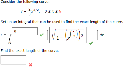 Solved Consider the following curve. y=32x3/2,0≤x≤6 Set up | Chegg.com