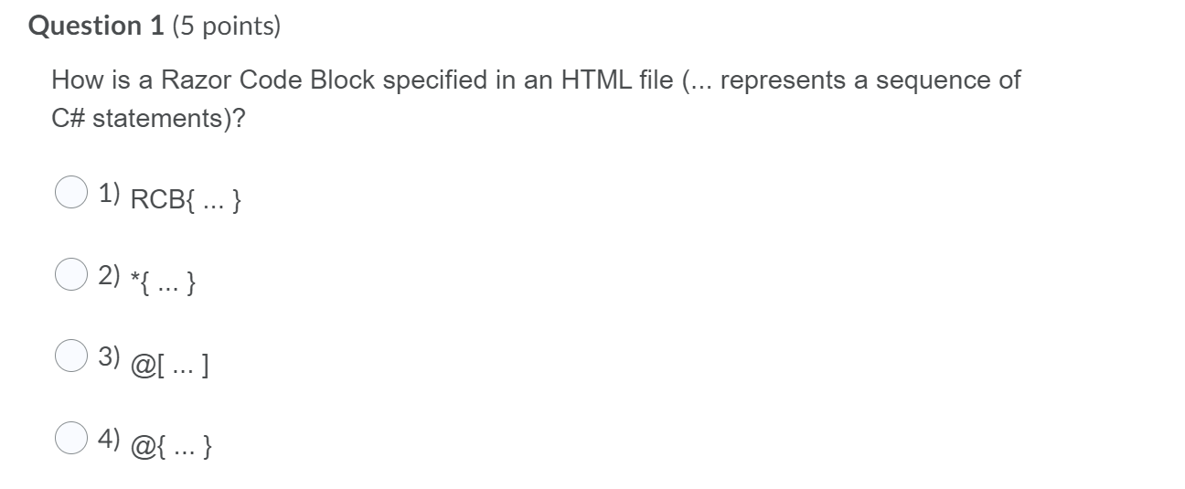 Solved Question 1 (5 points) How is a Razor Code Block | Chegg.com