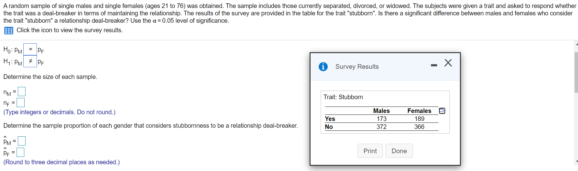 Solved A random sample of single males and single females | Chegg.com