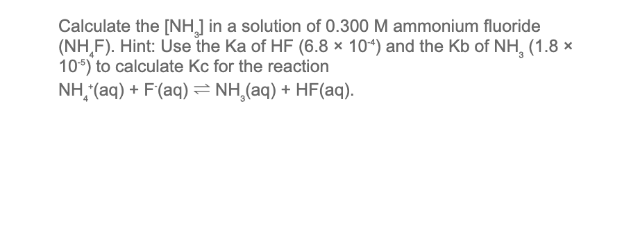 Solved Calculate the [NH₃] in a solution of 0.300 M ammonium | Chegg.com