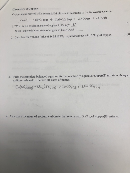 Solved Chemistry of Copper Copper metal reacted with excess | Chegg.com