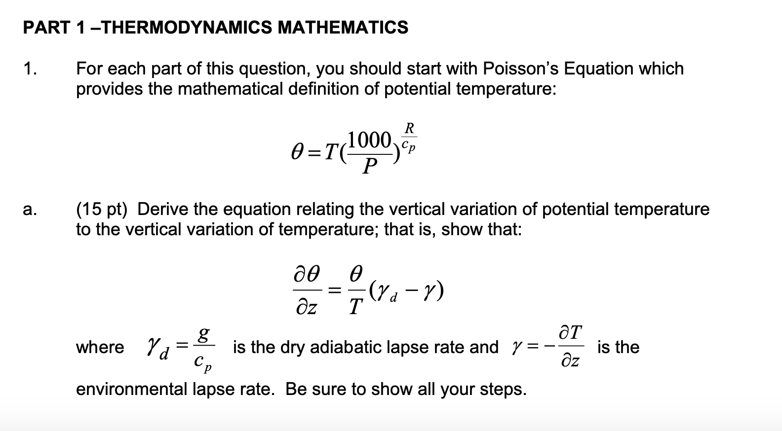 Solved PART 1 -THERMODYNAMICS MATHEMATICS 1. For each part | Chegg.com