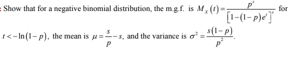 Solved for = Show that for a negative binomial distribution, | Chegg.com