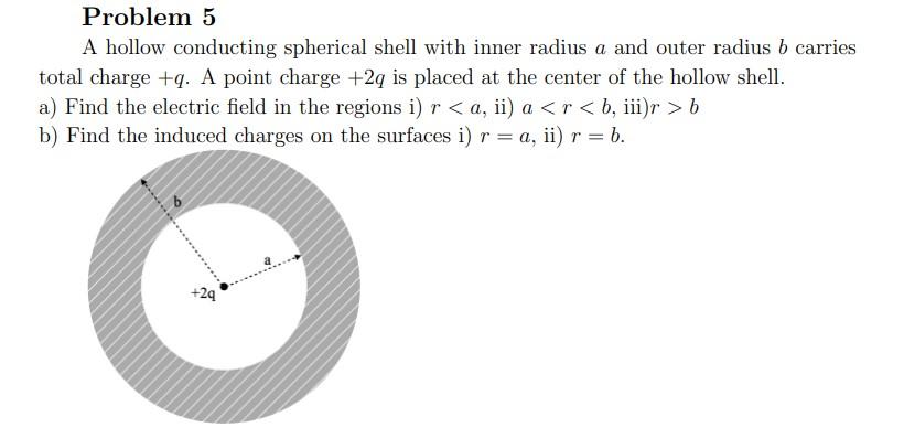 Solved Problem 5 A hollow conducting spherical shell with | Chegg.com