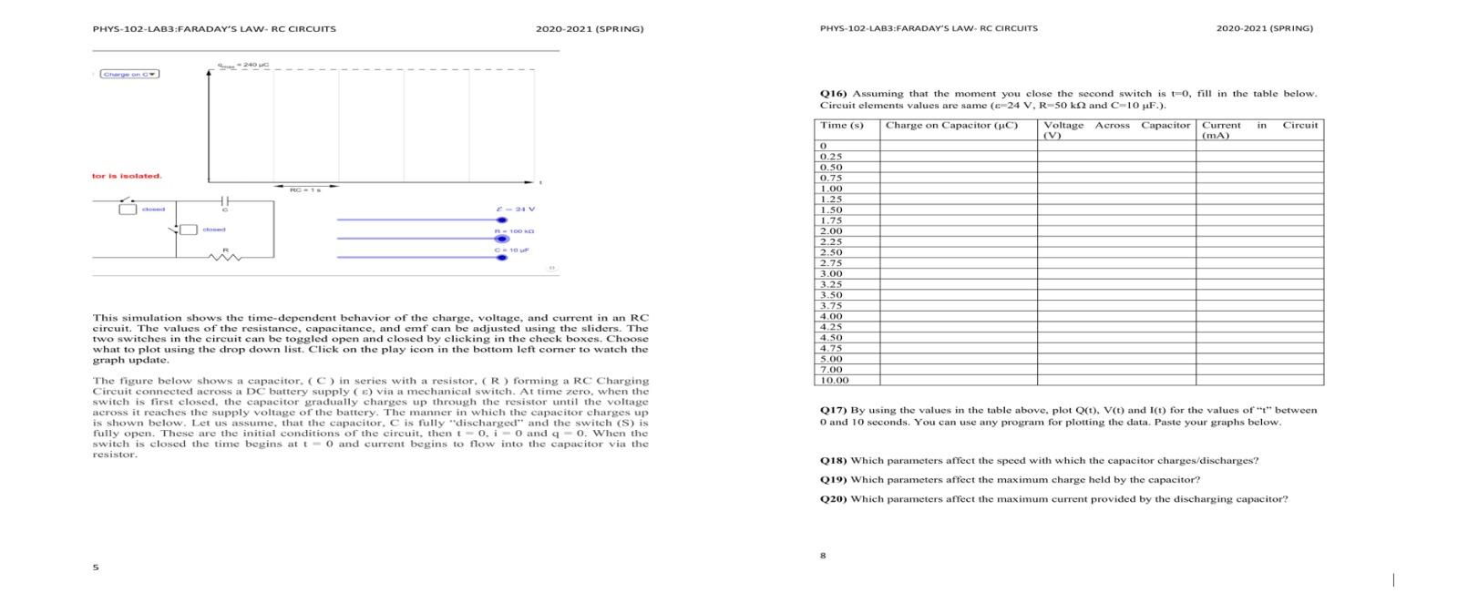 PHYS-102-LAB3:FARADAY'S LAW-RC CIRCUITS 2020-2021 | Chegg.com