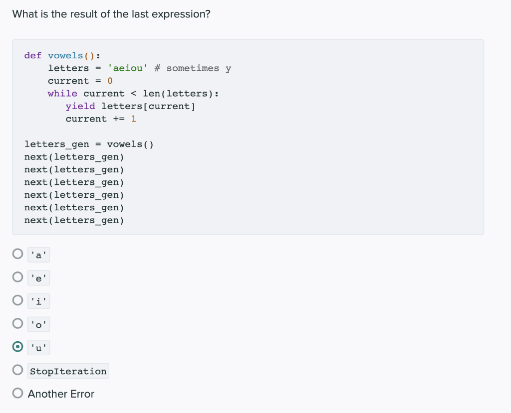 Solved What is the result of the last expression? def vowels | Chegg.com