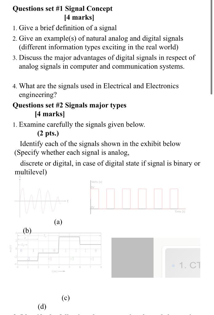 Solved Questions set #1 Signal Concept [4 marks] 1. Give a | Chegg.com