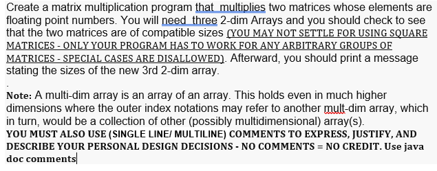 Solved Create a matrix multiplication program that | Chegg.com