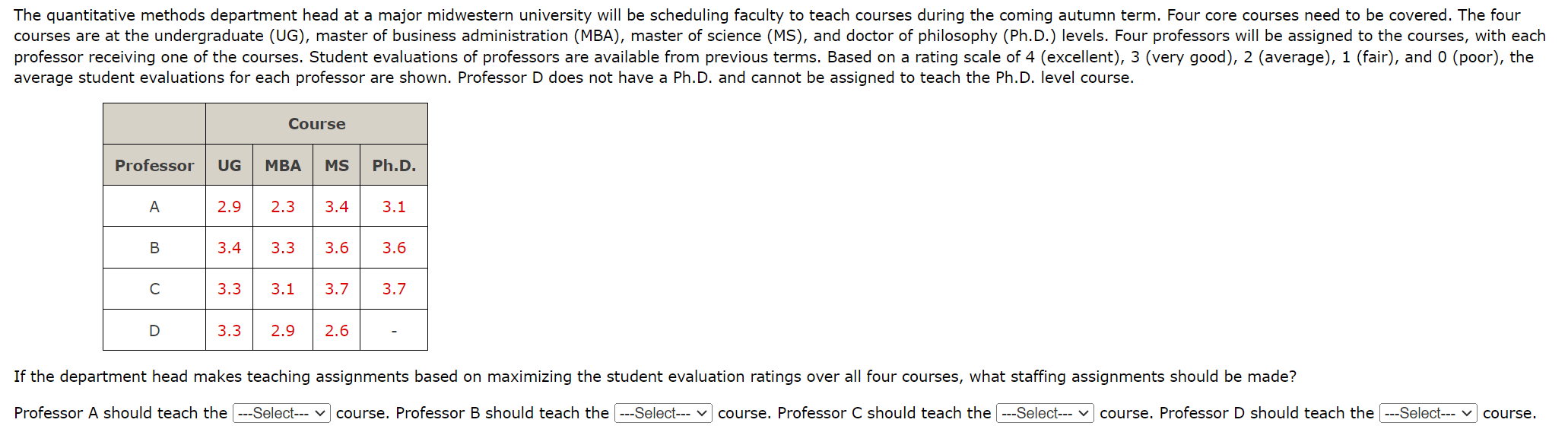 Solved average student evaluations for each professor are | Chegg.com