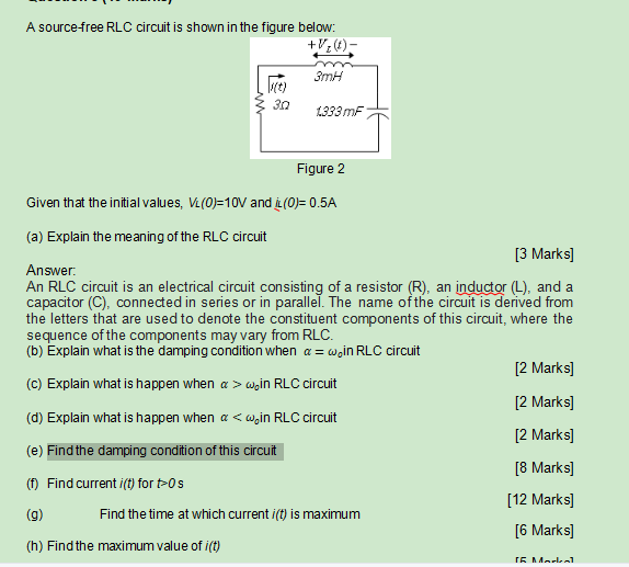 Solved A source-free RLC circuit is shown in the figure | Chegg.com