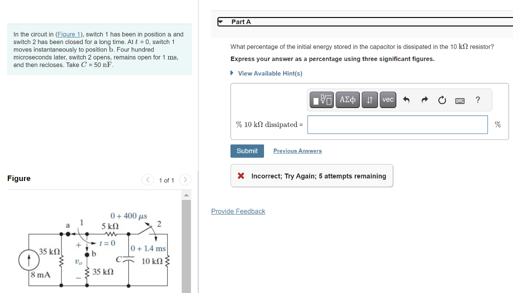 Solved In the circuit in (Figure 1), switch 1 has been in | Chegg.com