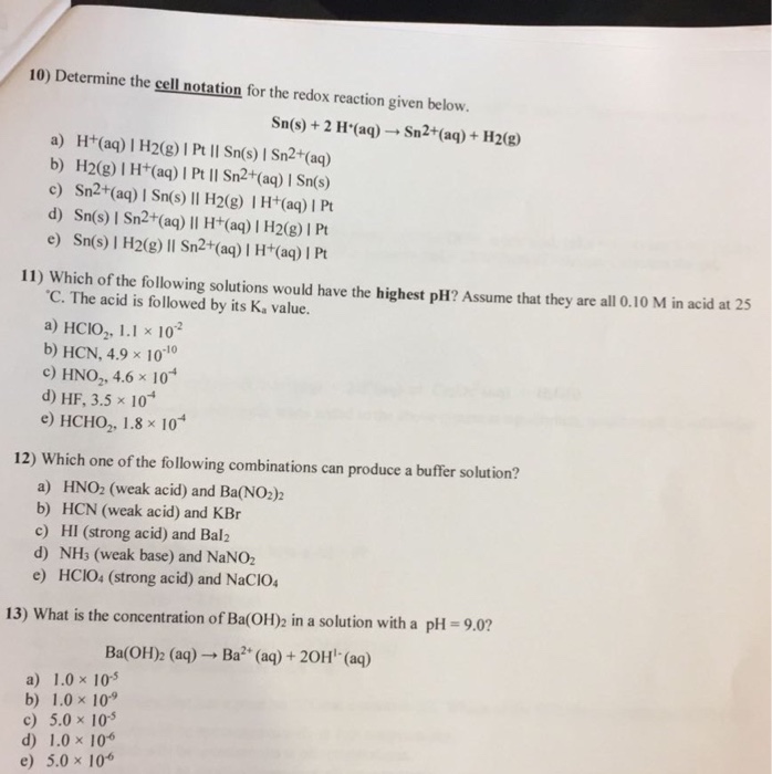 Solved Determine the cell notation for the redox reaction | Chegg.com