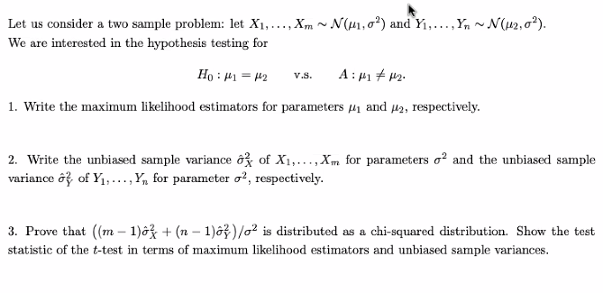 Solved N Let us consider a two sample problem: let X1, ..., | Chegg.com