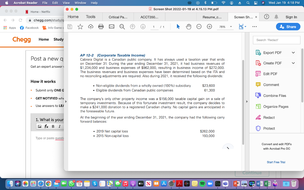 Solved Acrobat Reader File Edit View Window Help Wed Jan 19 | Chegg.com