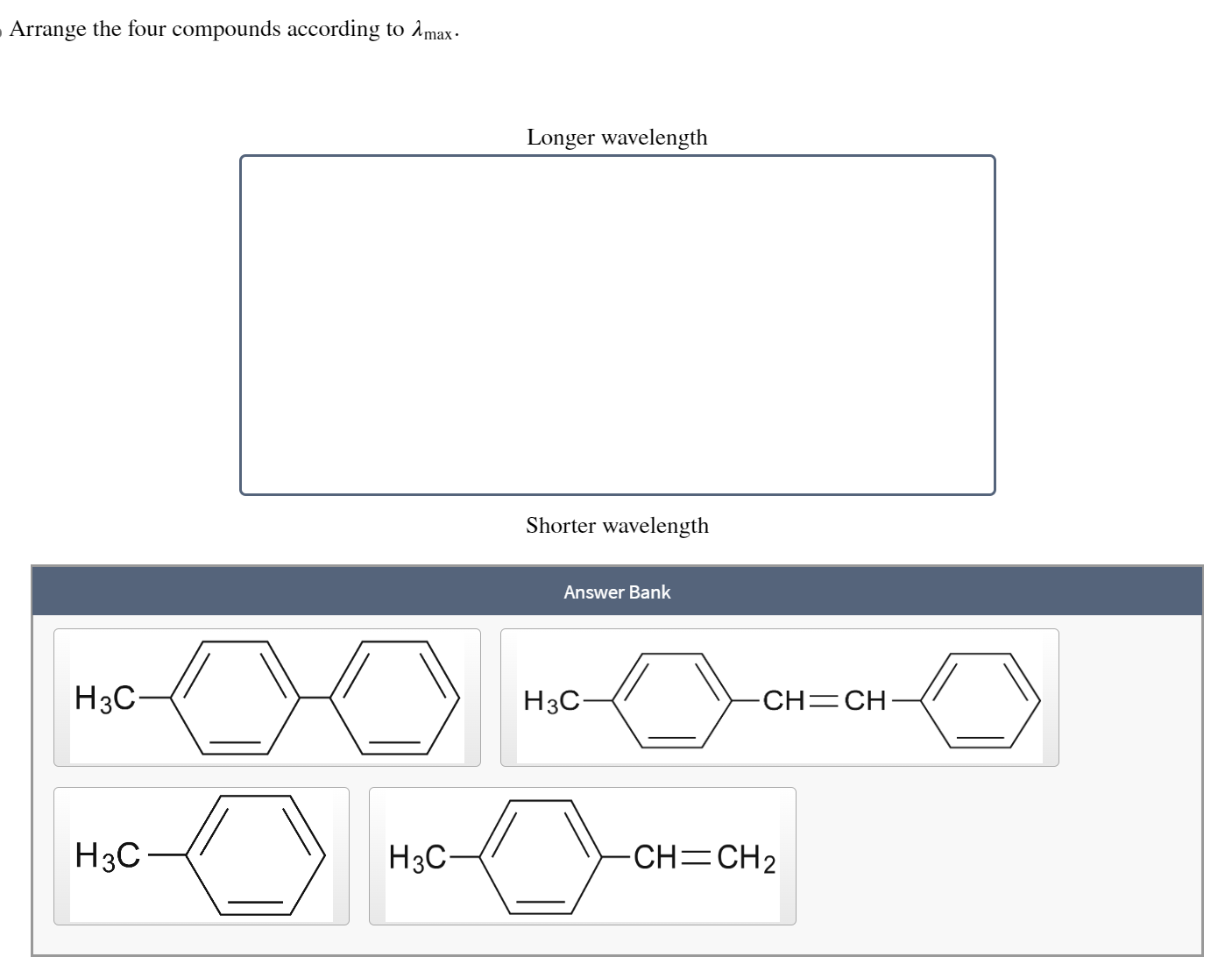 Solved Arrange the four compounds according to λmax. Shorter | Chegg.com