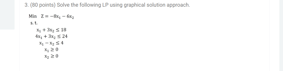 Solved 3. (80 points) Solve the following LP using graphical | Chegg.com