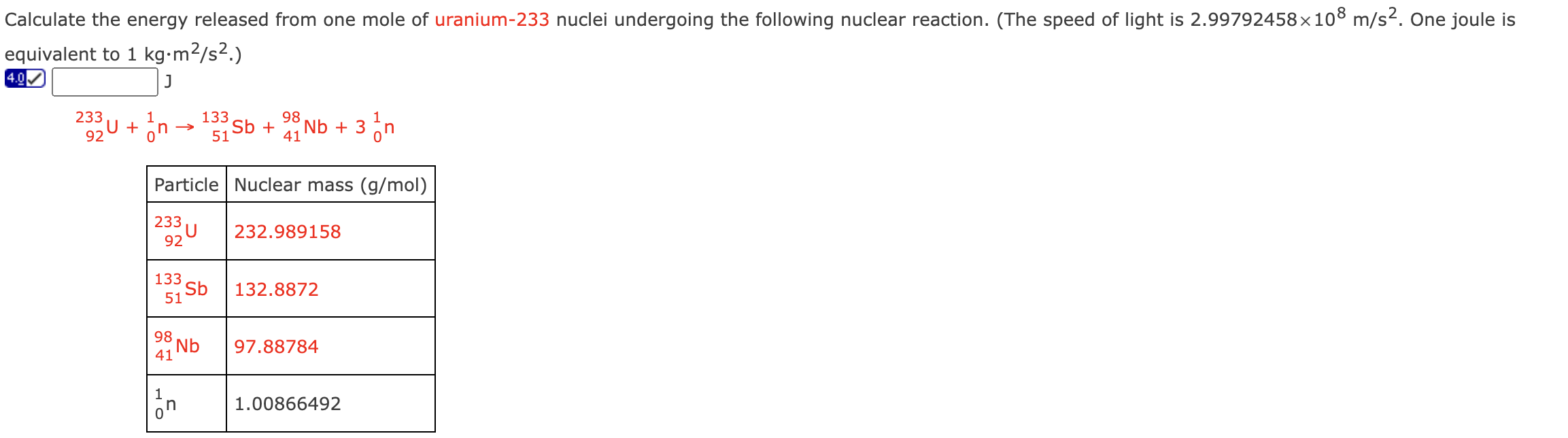 Solved Calculate the binding energy per nucleon for the | Chegg.com