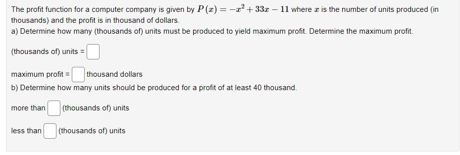 Solved The profit function for a computer company is given | Chegg.com