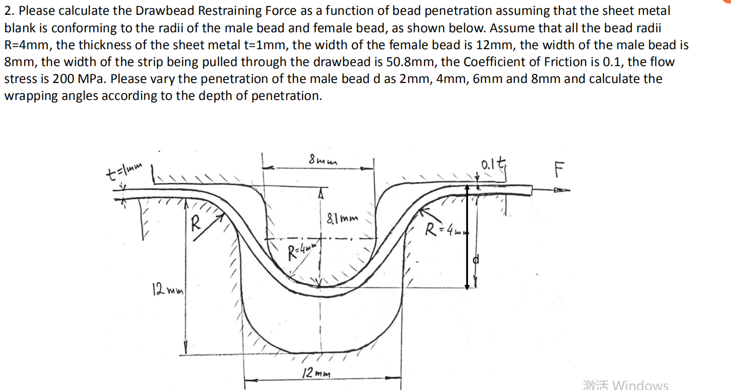 Please calculate the Drawbead Restraining Force as a | Chegg.com
