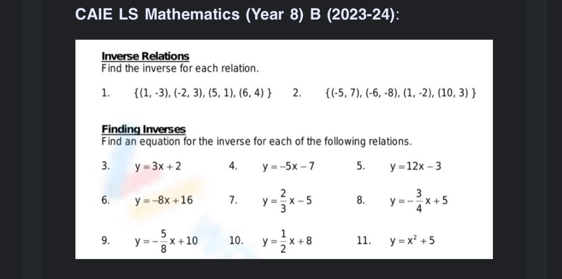 Solved Inverse RelationsFind the inverse for each | Chegg.com