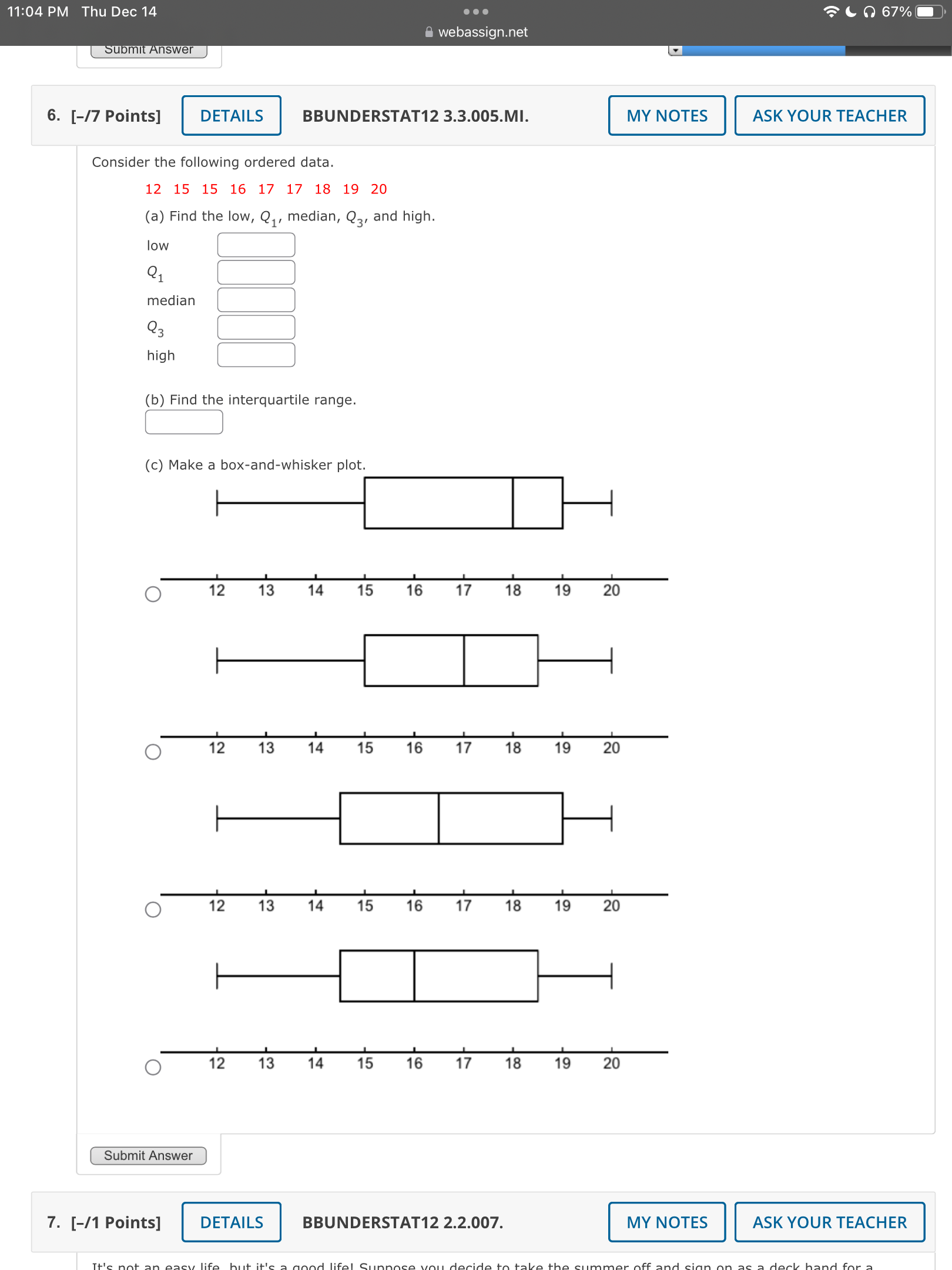 Solved onsider the following ordered data. | Chegg.com