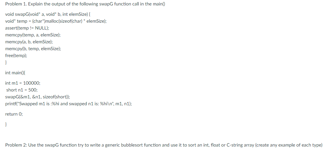 Solved Problem 1. Explain the output of the following swapG | Chegg.com