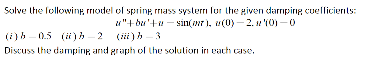 Solved Solve the following model of spring mass system for | Chegg.com