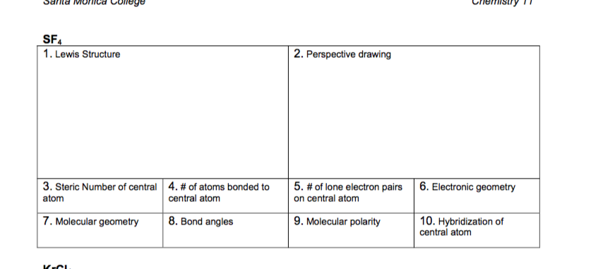 Solved SF4 1. Lewis Structure 2. Perspective drawing 5. #of | Chegg.com