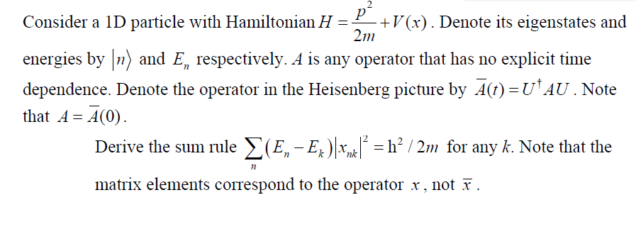 Solved lp Consider a 1D particle with Hamiltonian H-V | Chegg.com