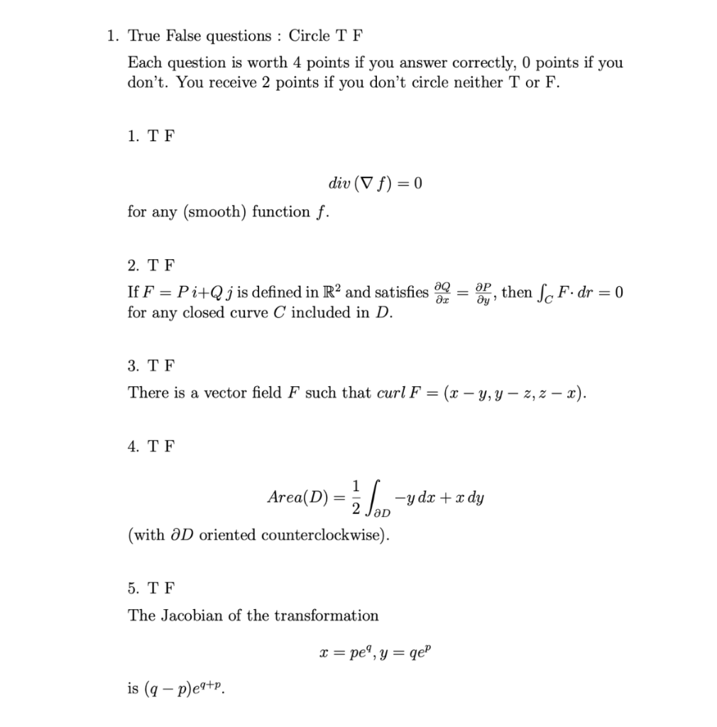 Solved 1. True False questions : Circle T F Each question is | Chegg.com