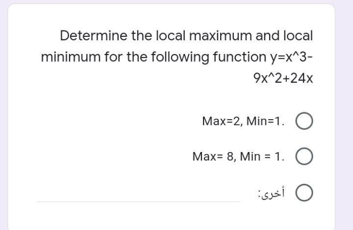 Solved Determine the local maximum and local minimum for the | Chegg.com