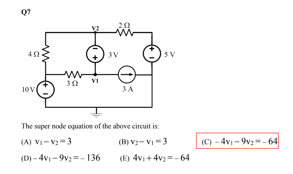 Solved The super node equation of the above circuit is: (A) | Chegg.com