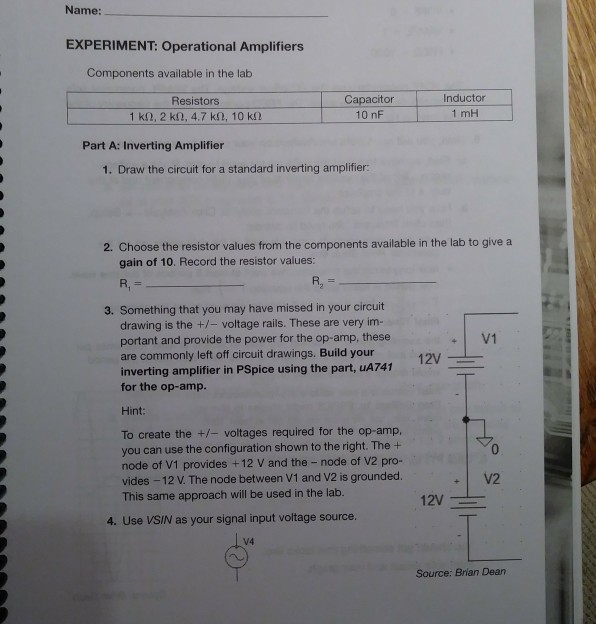 Solved Name: EXPERIMENT: Operational Amplifiers Components | Chegg.com