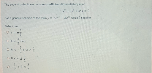 Solved The second order linear constant coefficient | Chegg.com