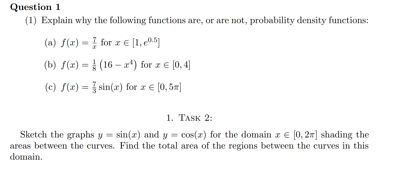 Solved Question 1(1) ﻿Explain why the following functions | Chegg.com