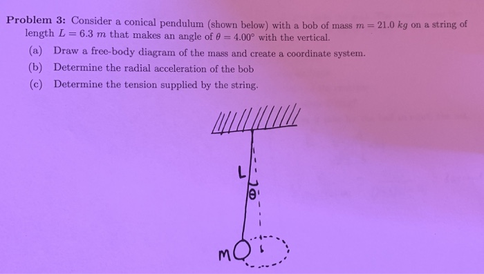 Solved Problem 3: Consider a conical pendulum (shown below) | Chegg.com