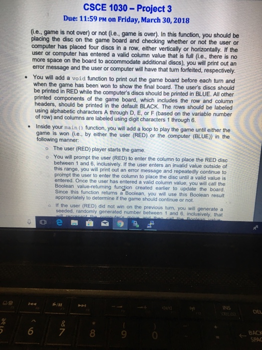 Solved CSCE 1030 - Project 3 Due: 11:59 PM on Friday, March | Chegg.com