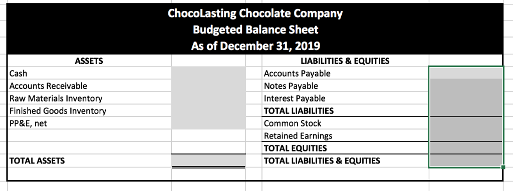 Solved ChocoLasting Chocolate Company Budgeted Balance Sheet | Chegg.com