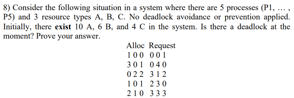 Solved 8) Consider the following situation in a system where | Chegg.com