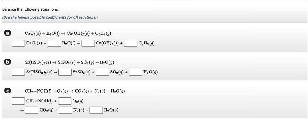 Solved Balance the following equations: (Use the lowest | Chegg.com