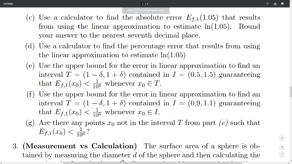 e-g please A asks for linear approximation of | Chegg.com