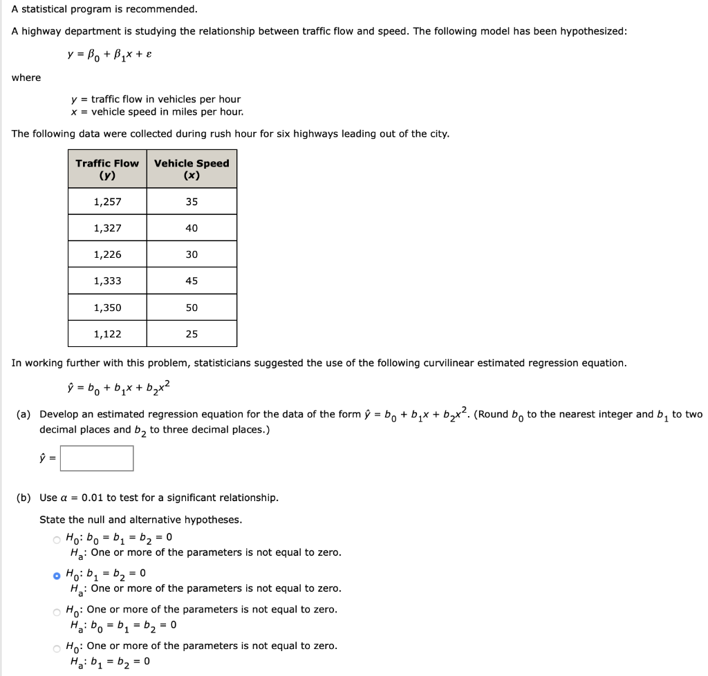 Solved A statistical program is recommended. A highway | Chegg.com
