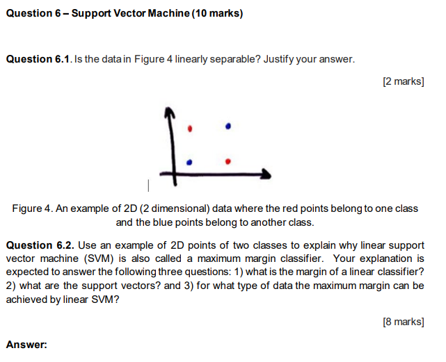 Solved Question 6 - Support Vector Machine (10 marks) | Chegg.com