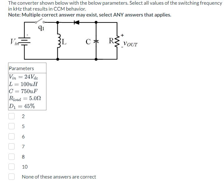 Solved The converter shown below with the below parameters. | Chegg.com